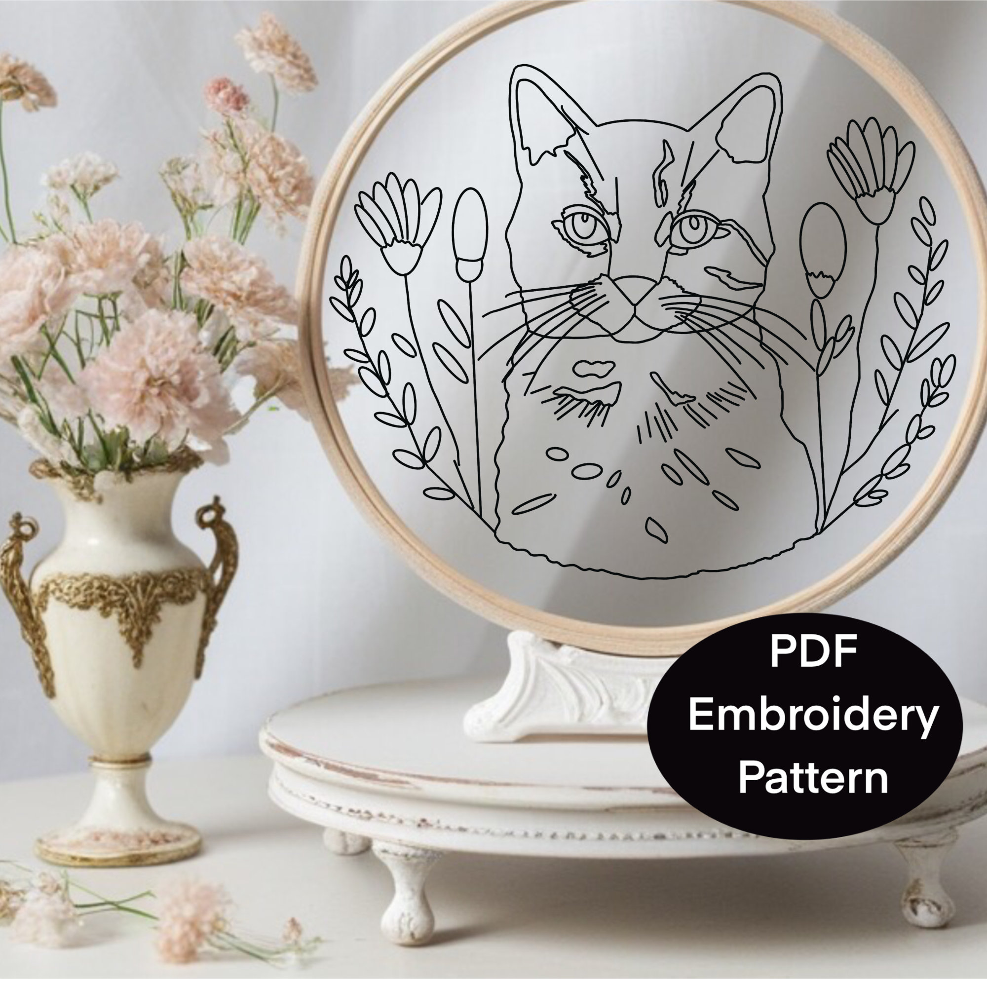 Tabby Cat Embroidery PDF Pattern. 7 Sizes From 3 to 8 Inch & A4 for ...