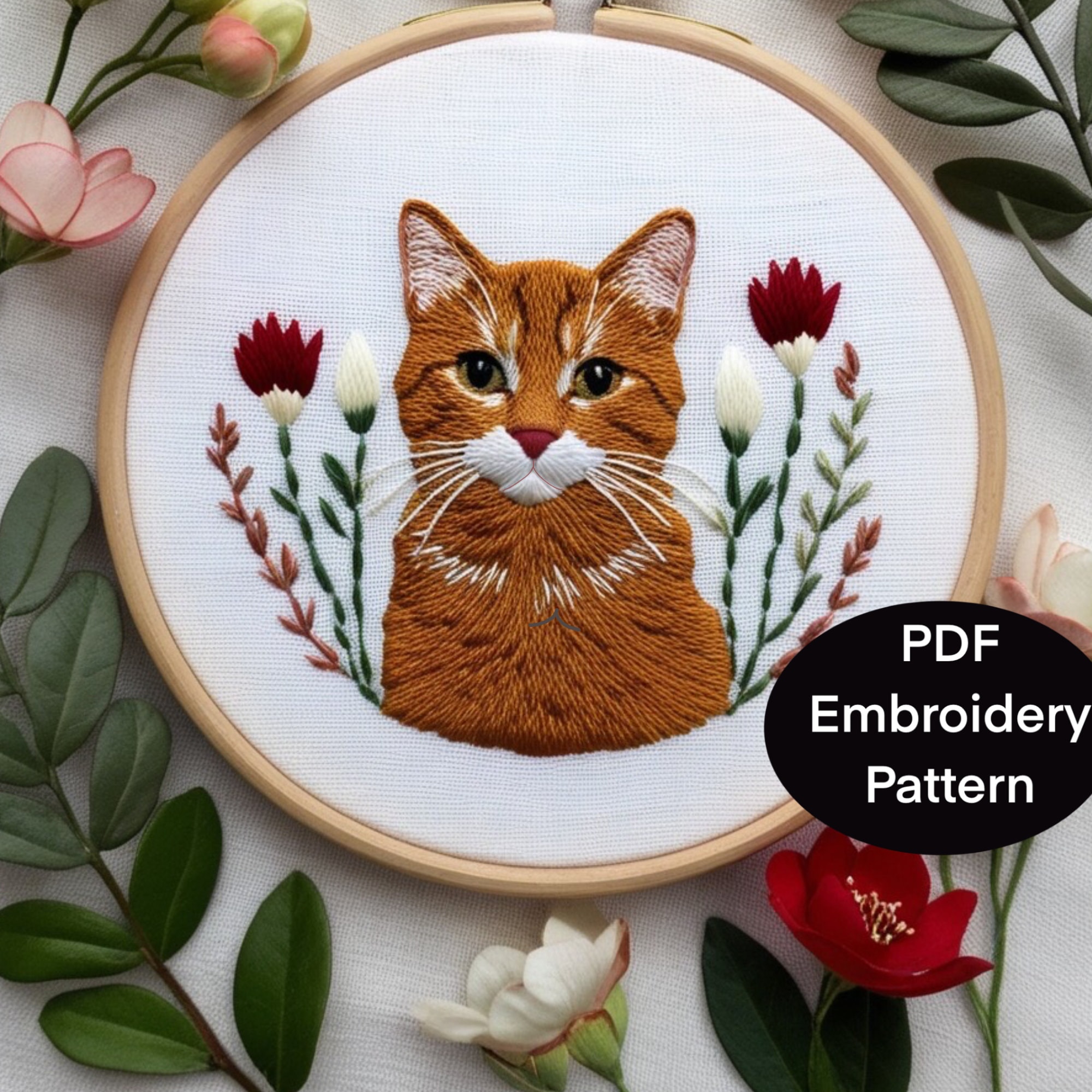 Tabby Cat Embroidery PDF Pattern. 7 Sizes From 3 to 8 Inch & A4 for ...