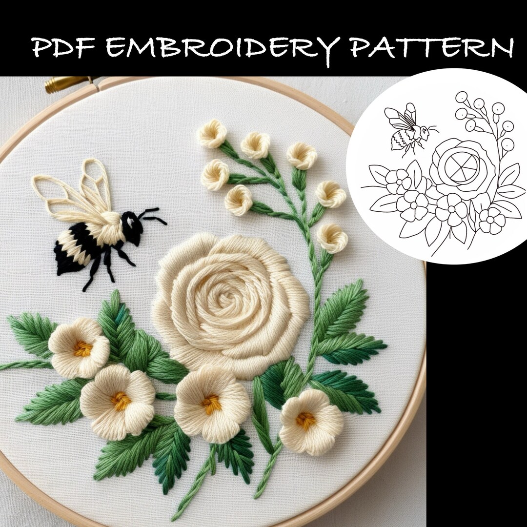 Bee Embroidery PDF Pattern. 7 Sizes From 3-8 Inch & A4 for Hand Embroidery Hoops. Simple Bee ...