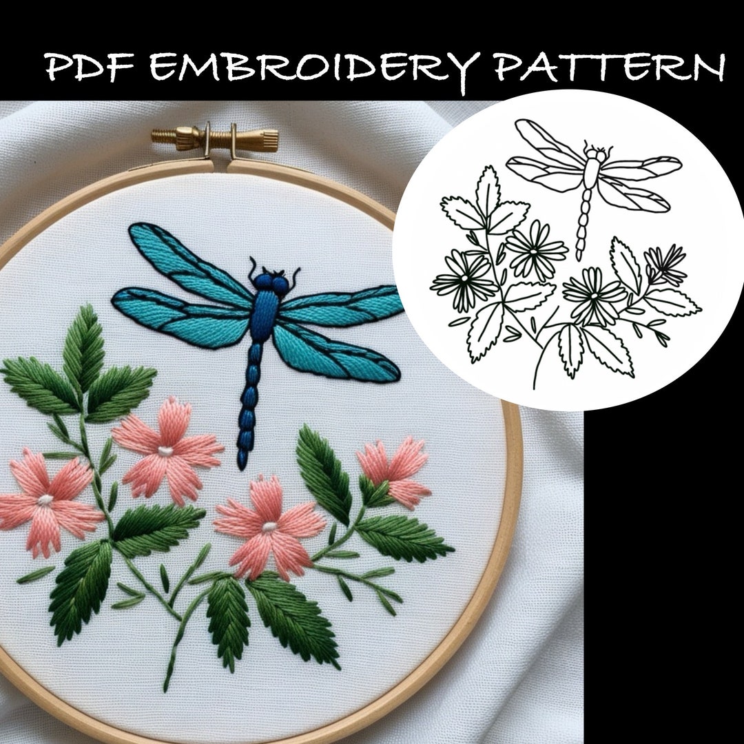 Dragonfly Floral Embroidery Pattern: Beginner Friendly (PDF Pattern ...