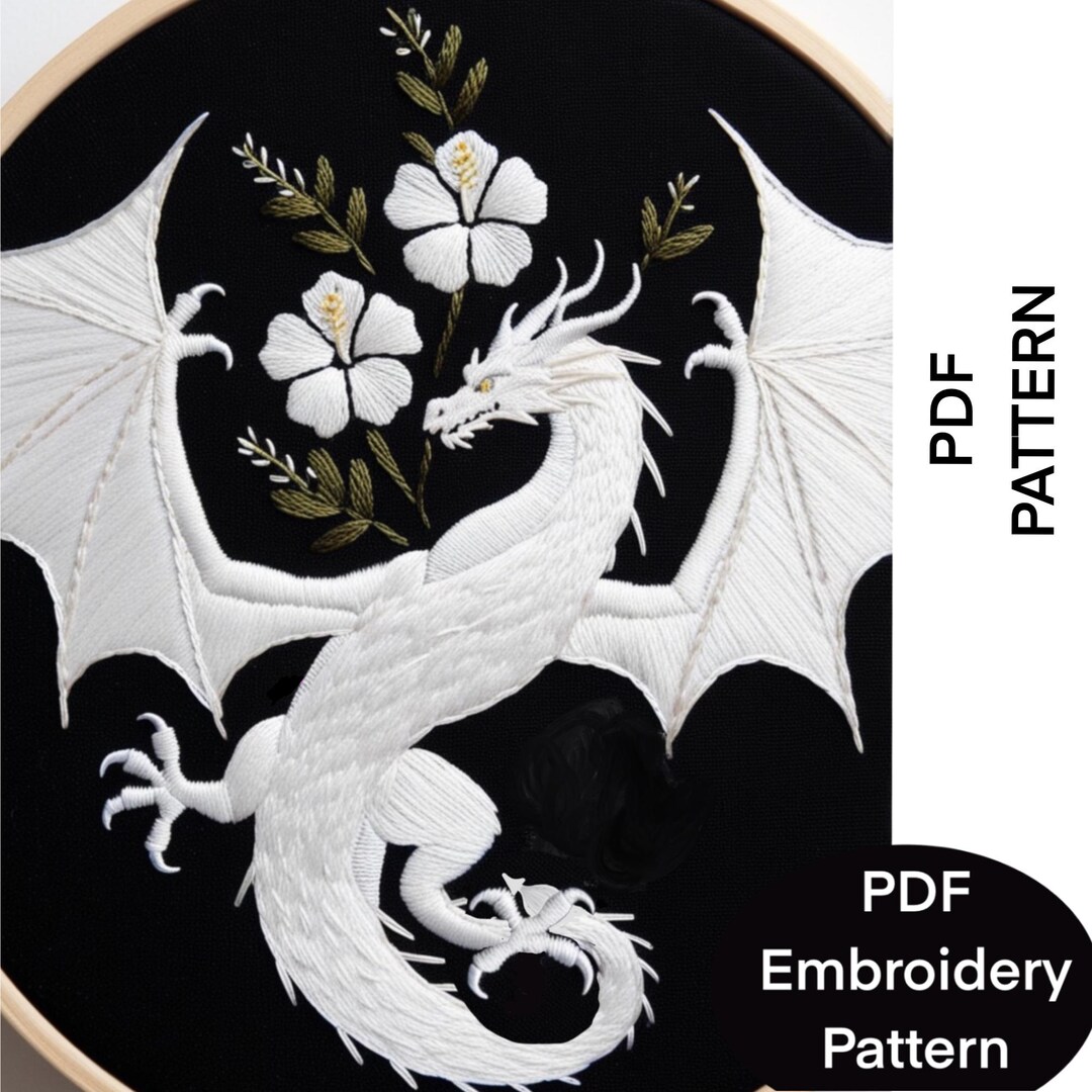 Dragon Embroidery PDF Pattern. 6 Sizes 3 to 8 Inch for Hand Embroidery Hoops. Simple Fantasy ...