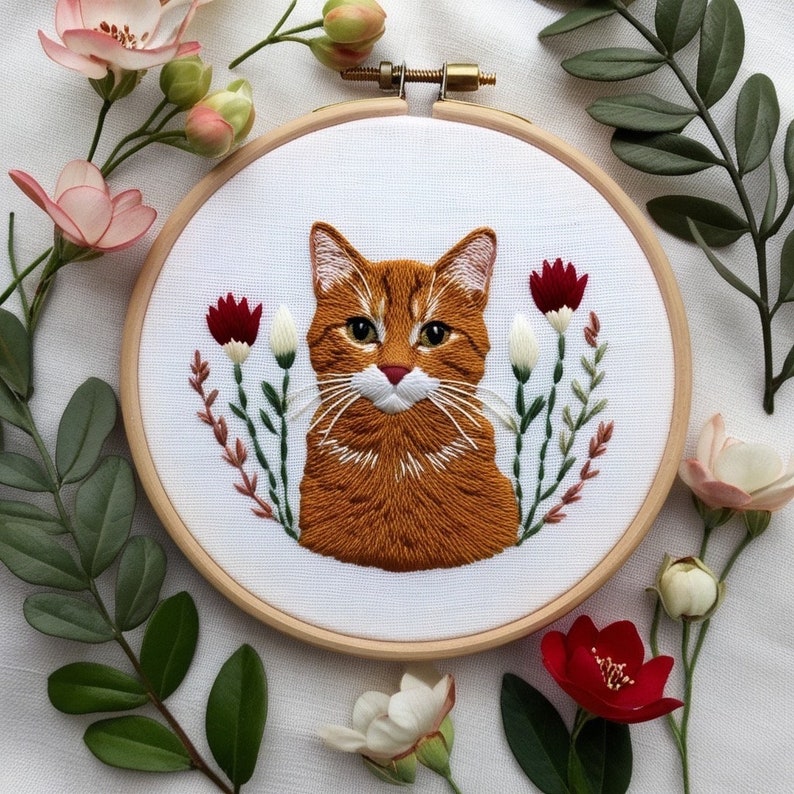 Tabby Cat Embroidery PDF Pattern. 7 Sizes From 3 to 8 Inch & A4 for ...