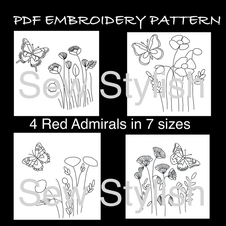 Butterfly Embroidery Bundle PDF Patterns. 7 Sizes for Each for Different Hand Embroidery Hoops ...