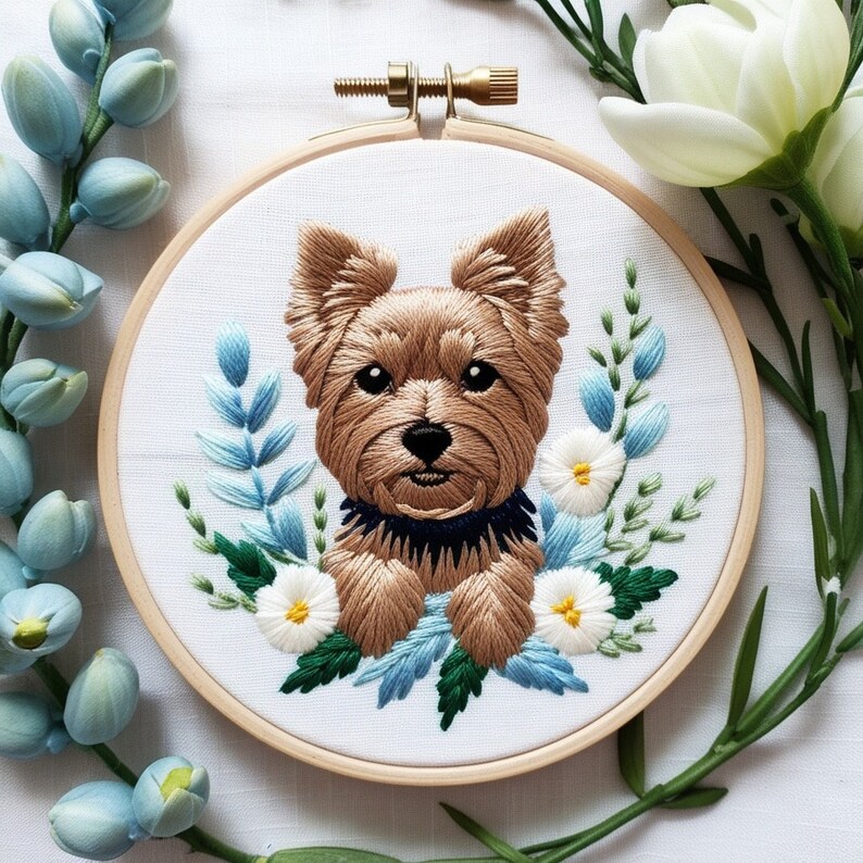 Yorkie Dog Embroidery PDF Pattern. 7 Sizes From 3 to 8 Inch & A4 for ...