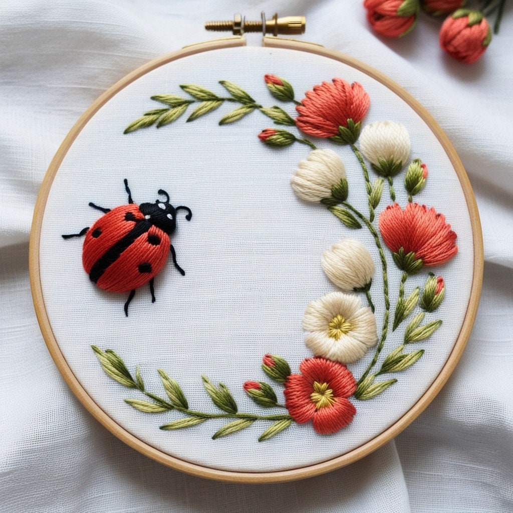 Ladybug Hand Embroidery PDF Pattern. From 3 - 8 Inch for Embroidery ...