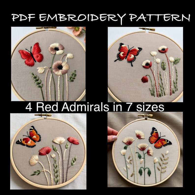 Butterfly Embroidery Bundle PDF Patterns. 7 Sizes for Each for Different Hand Embroidery Hoops ...