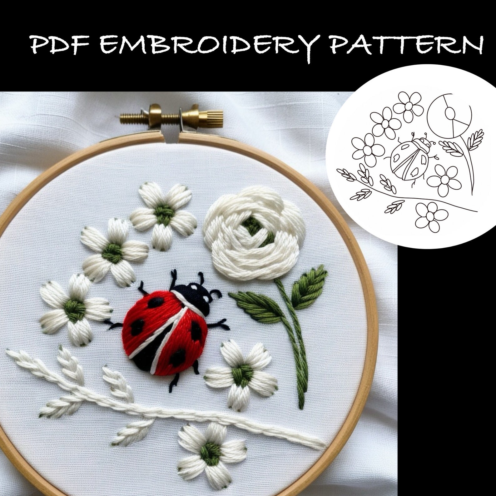 Ladybug Hand Embroidery PDF Pattern. From 3 - 8 Inch for Different ...