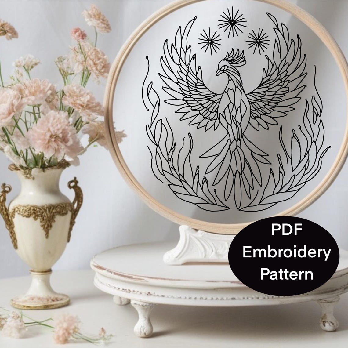 Phoenix in Flames Embroidery Pdf Pattern. 6 Sizes 3-8 Inch for Hand ...