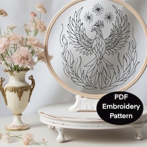 Phoenix in Flames Embroidery Pdf Pattern. 6 Sizes 3-8 Inch for Hand ...