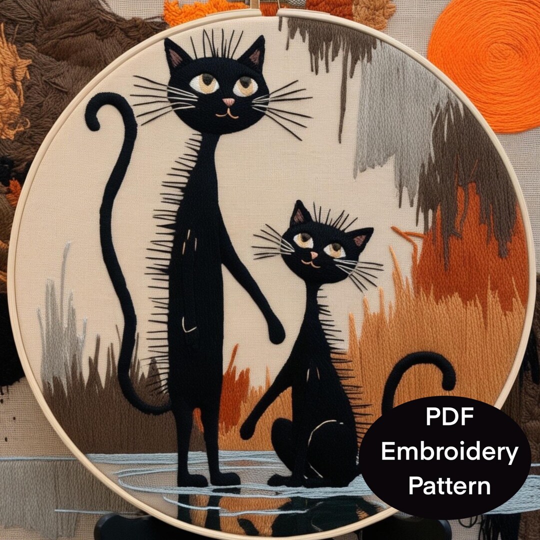 Tabby Cat Embroidery PDF Pattern. 7 Sizes From 3 to 8 Inch & A4 for ...