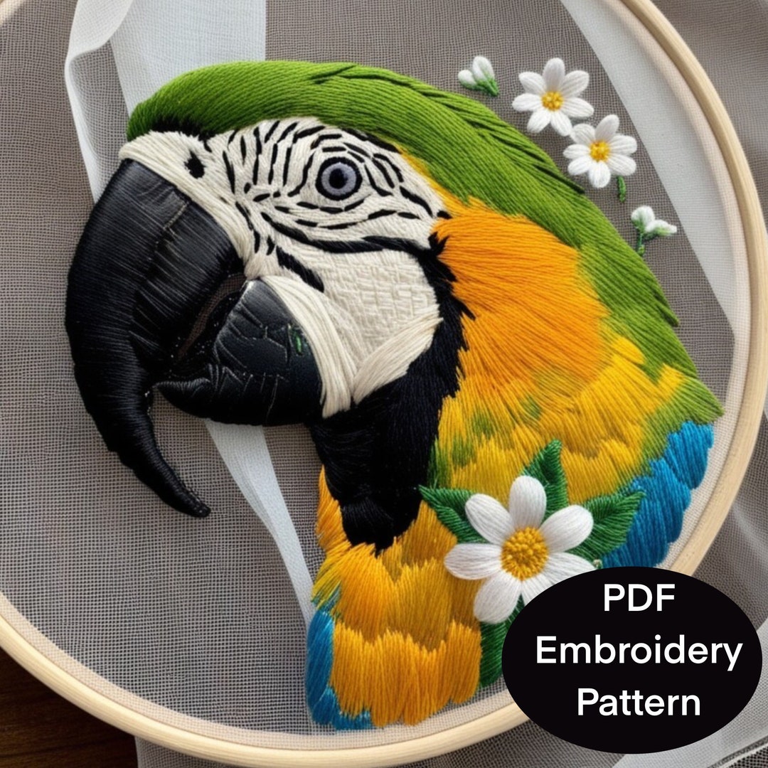 Macaw Parrot Bird Hand Embroidery PDF Pattern. 7 Sizes 3-8 Inch & A4 Hoop. Embroidery Transfer ...