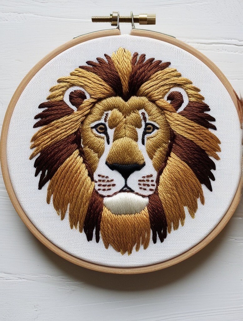 Lion Animal Embroidery PDF Pattern. 7 Sizes From 3 to 8 Inch & A4 for ...