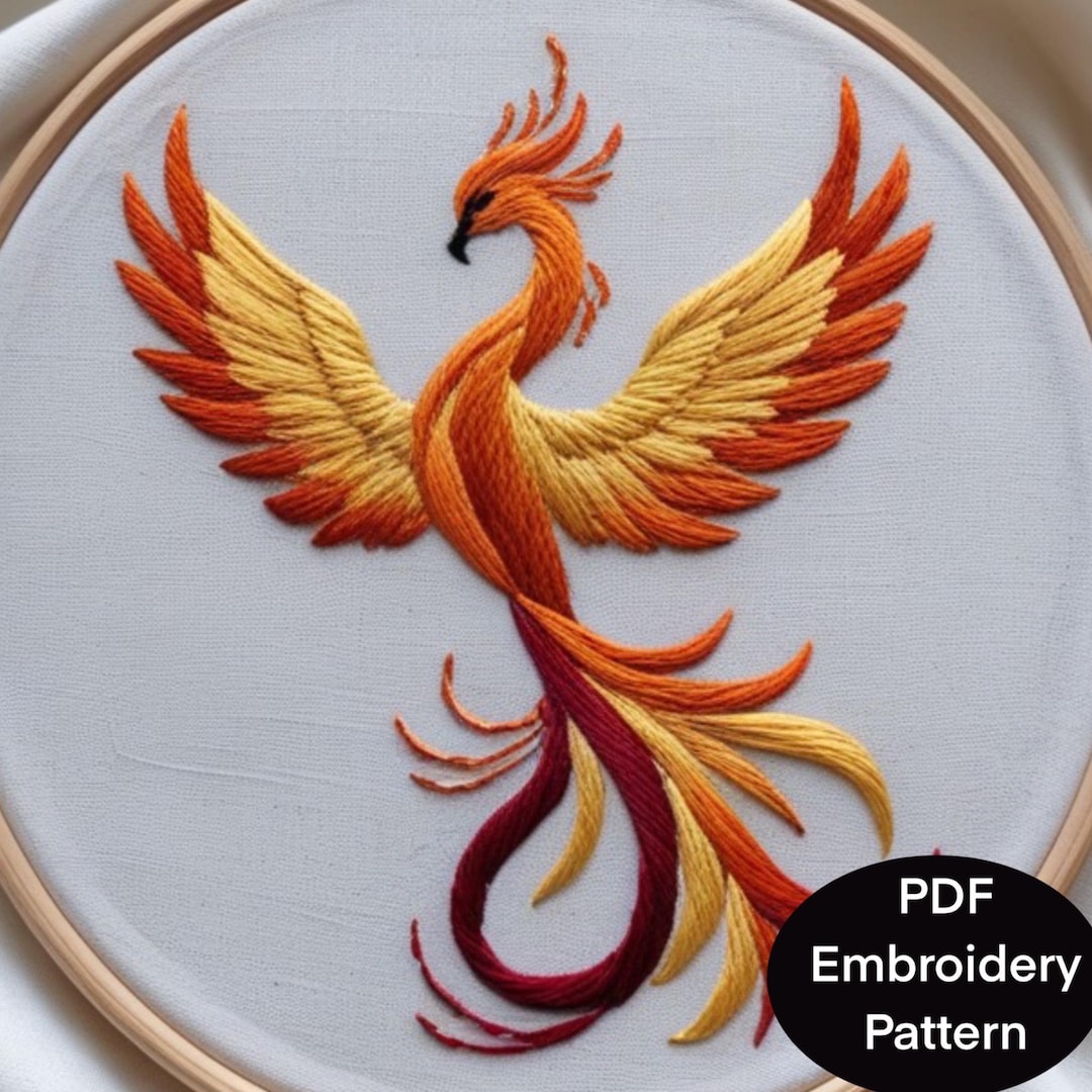 Phoenix Embroidery Pdf Pattern. 6 Sizes 3-8 Inch for Hand Embroidery Hoops. Easy Fantasy Flaming ...