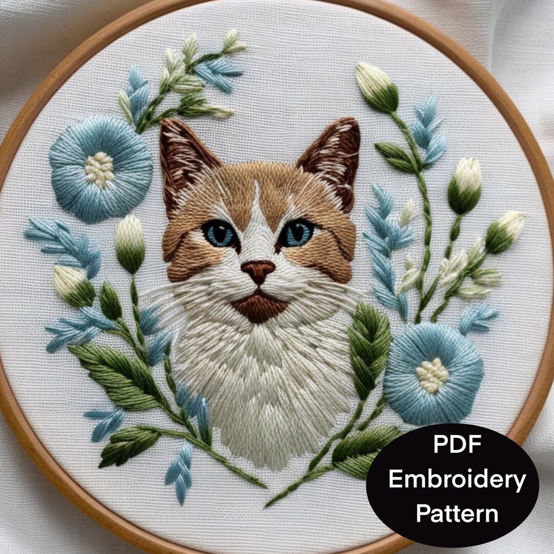 Tabby Cat Embroidery PDF Pattern. 7 Sizes From 3 to 8 Inch & A4 for ...
