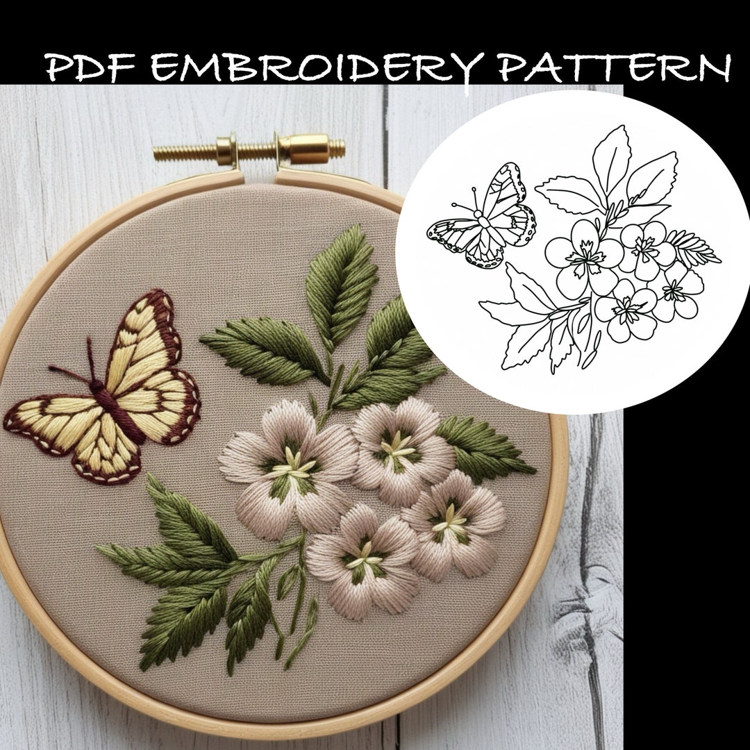 Butterfly Embroidery PDF Pattern. 7 Sizes From 3 to 8 Inch & A4 for Different Sized Hand ...