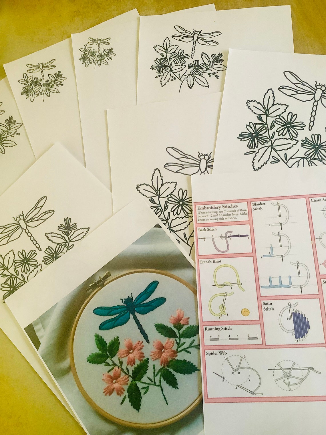 Dragonfly Embroidery PDF Pattern. 7 Sizes From 3 Inch to A4 10 Inch Suitable for Different Sized ...