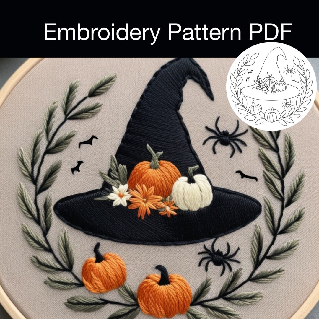 Halloween Witch Hat and Spiders PDF Pattern. 3 to 8 Inch & A4 for Hand ...