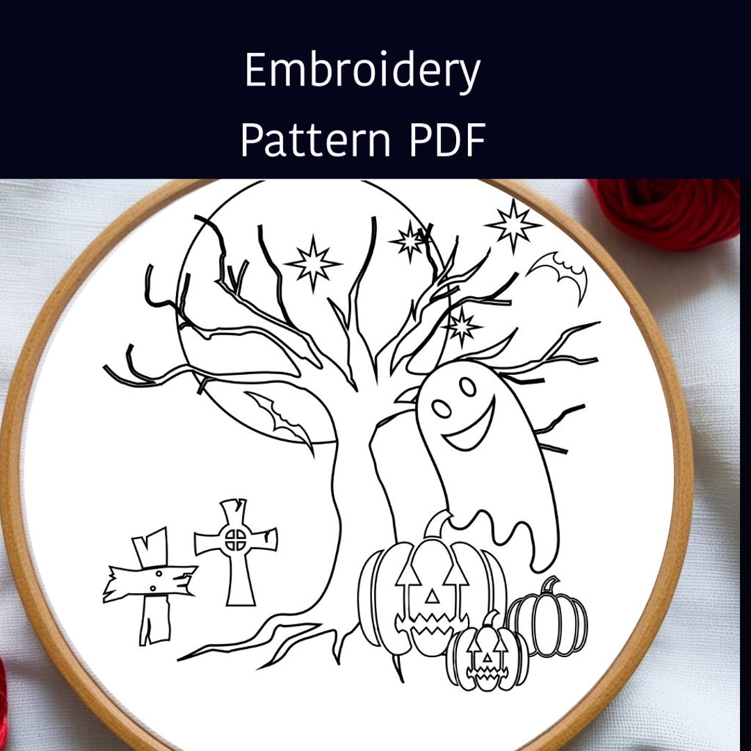 Halloween Ghost Embroidery PDF Pattern. 7 Sizes From 3 to 8 Inch & A4 ...