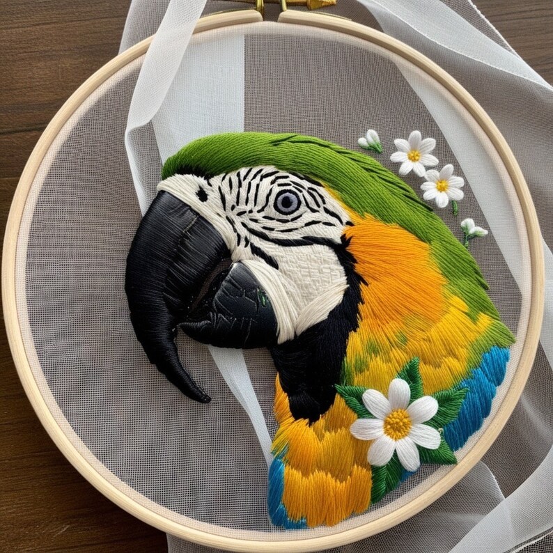Macaw Parrot Bird Hand Embroidery PDF Pattern. 7 Sizes 3-8 Inch & A4 ...