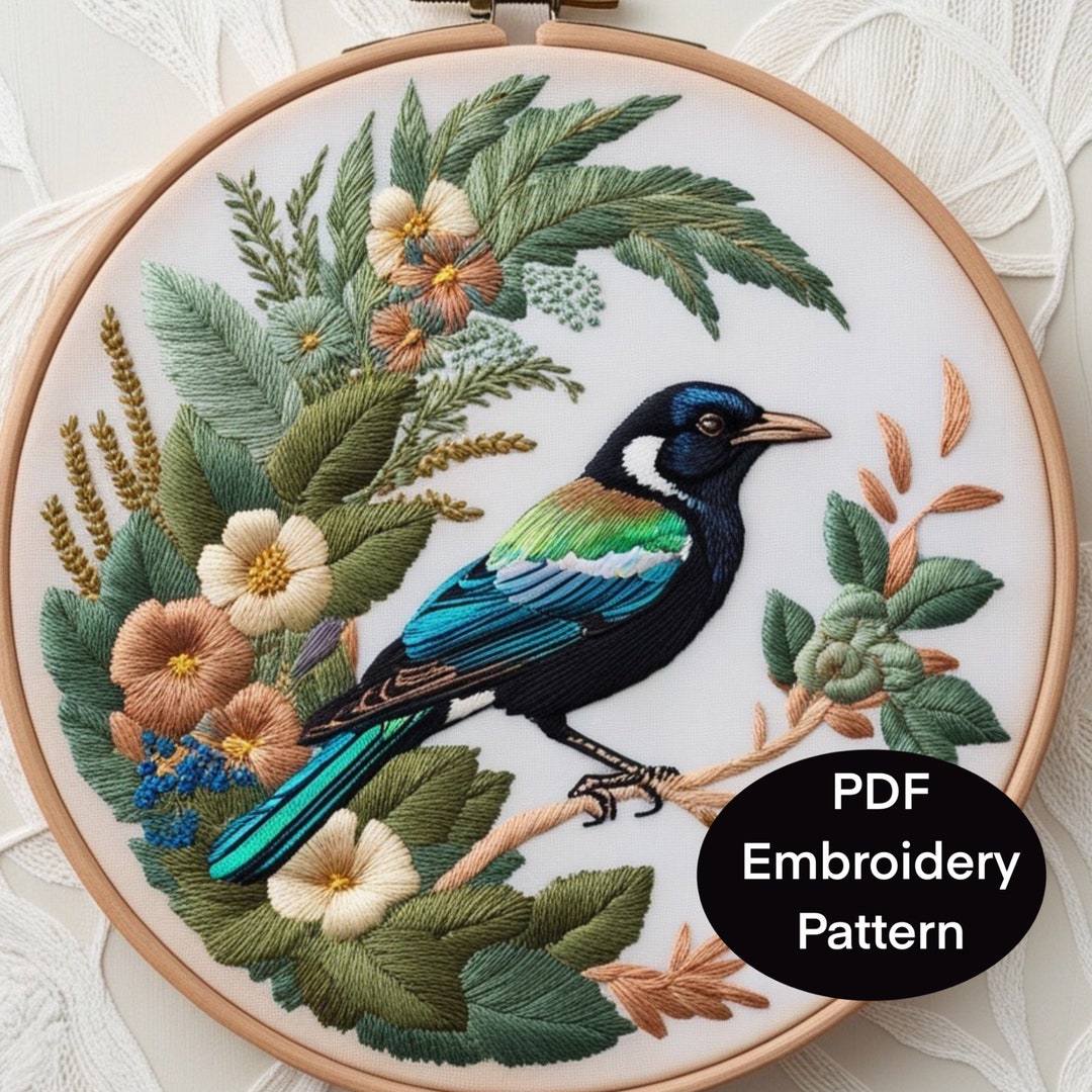 Magpie & Floral Hand Embroidery Pattern, Easy Sew (PDF) - Etsy