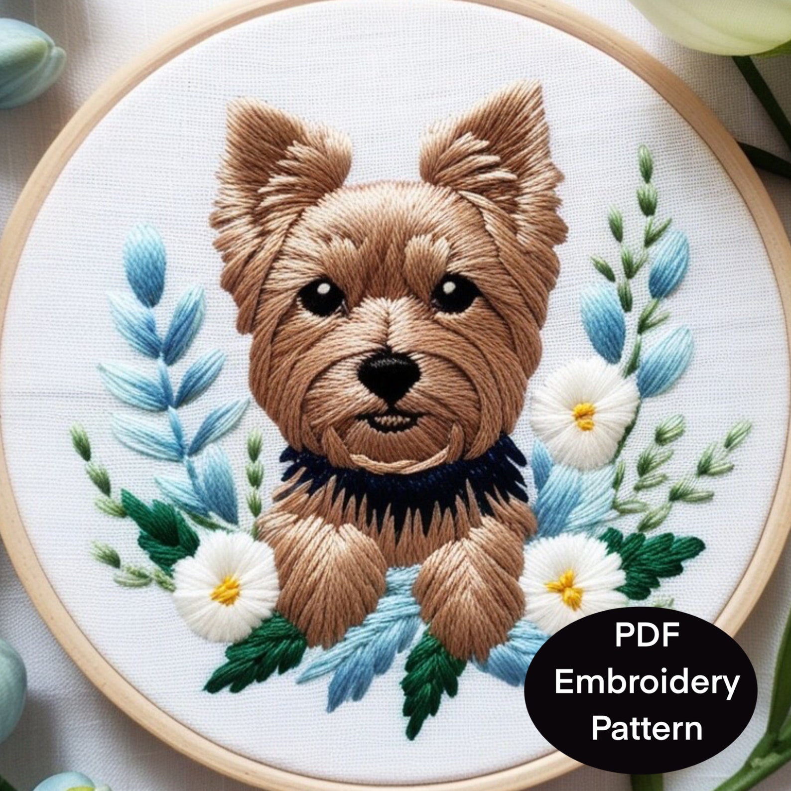 Yorkie Dog Embroidery PDF Pattern. 7 Sizes From 3 to 8 Inch & A4 for ...
