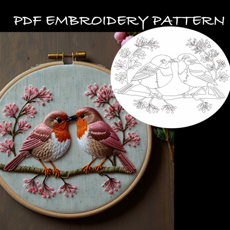 Robin Bird Embroidery PDF Pattern. 7 Sizes From 3 to 8 Inch & A4 for ...