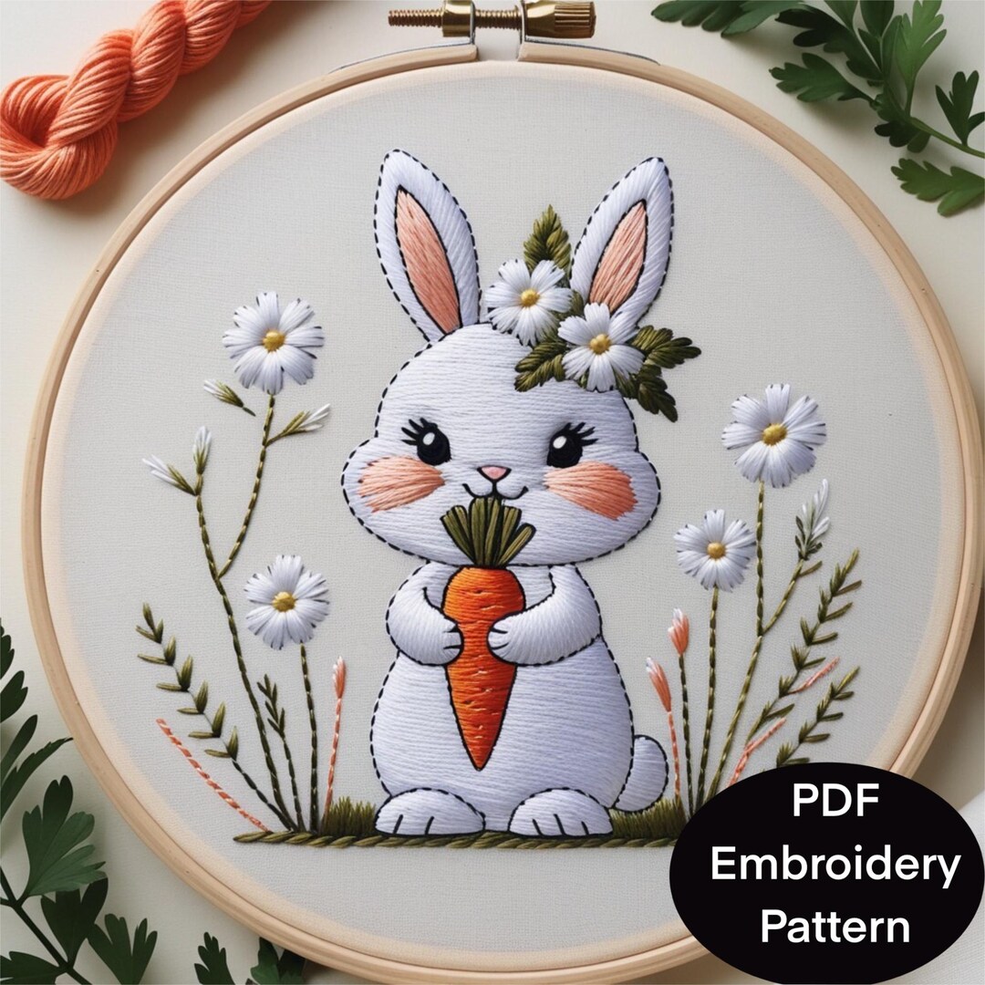 Easter Bunny Pdf Embroidery Pattern. 6 Sizes-3 to 8 Inch for Hand ...