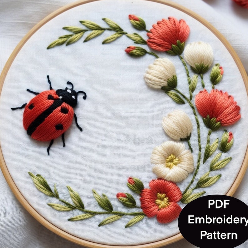 Ladybug Hand Embroidery PDF Pattern. From 3 - 8 Inch for Embroidery ...