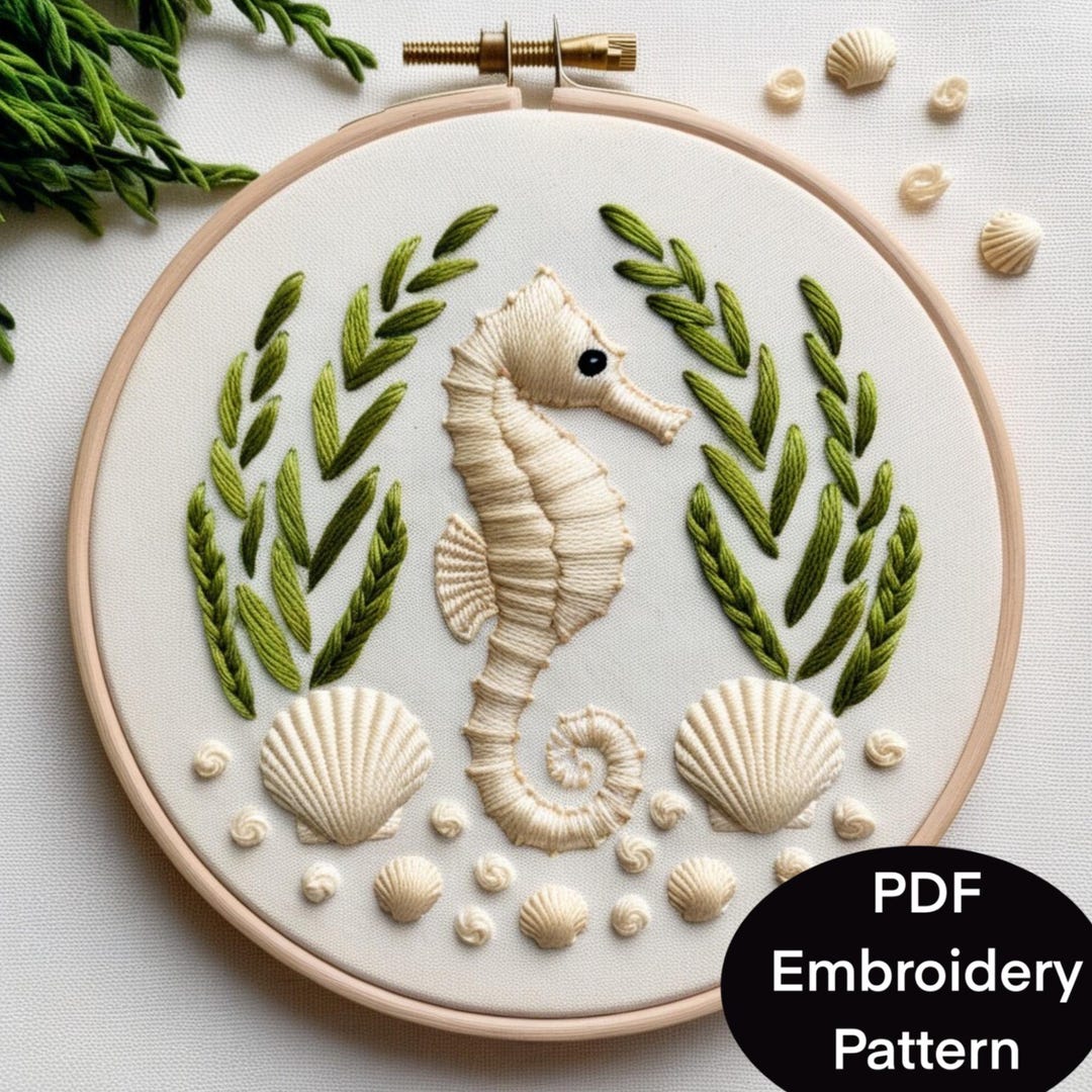 Seahorse Embroidery PDF Pattern. 7 Sizes, 3 to 8 Inch for Different Hand Embroidery Hoops ...