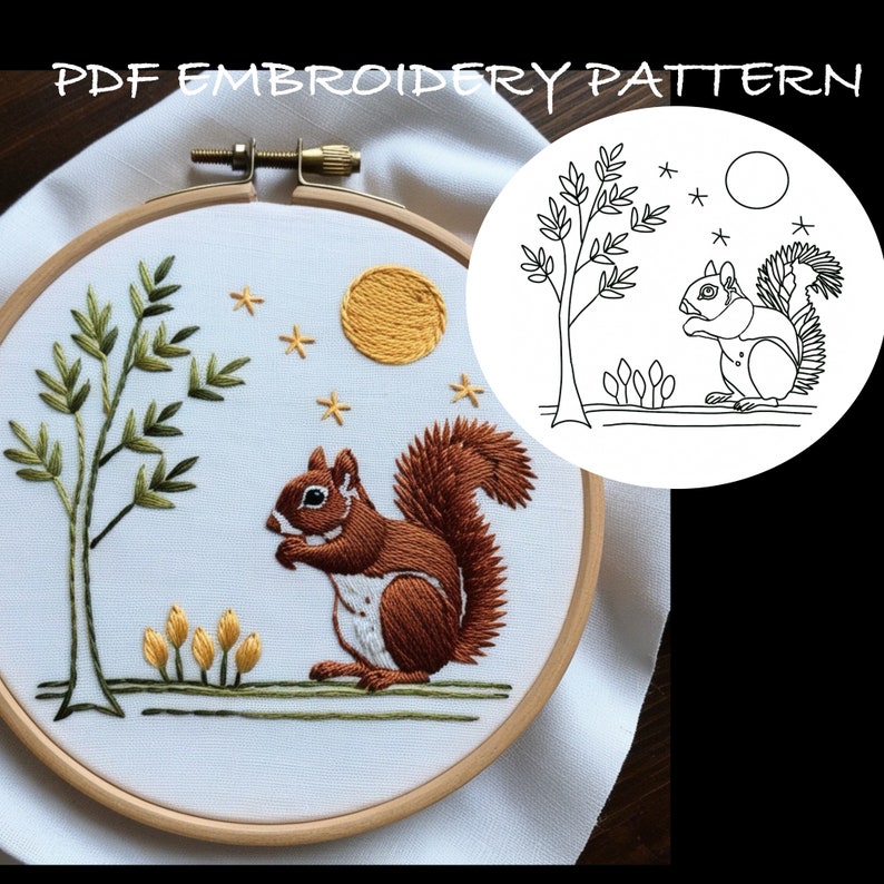 Squirrel Animal Embroidery PDF Pattern. 7 Sizes From 3 to 8 Inch & A4 ...