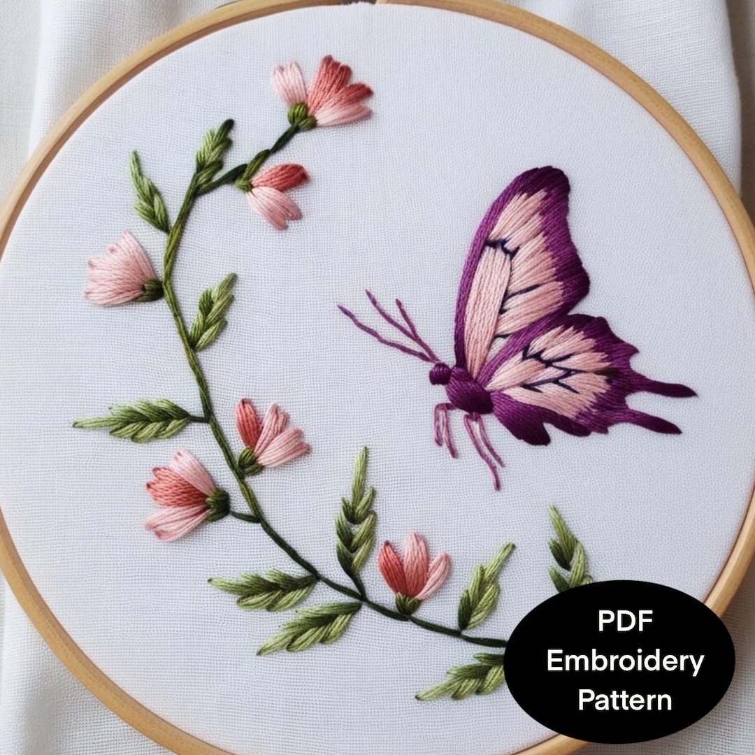 Butterfly Embroidery PDF Pattern. 7 Sizes From 3 to 8 Inch & A4 for ...