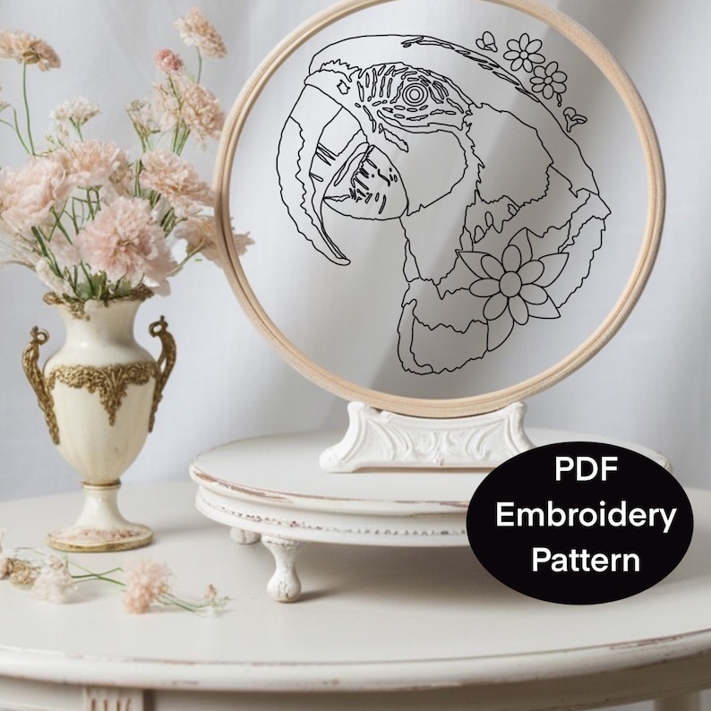 Macaw Parrot Bird Hand Embroidery PDF Pattern. 7 Sizes 3-8 Inch & A4 ...