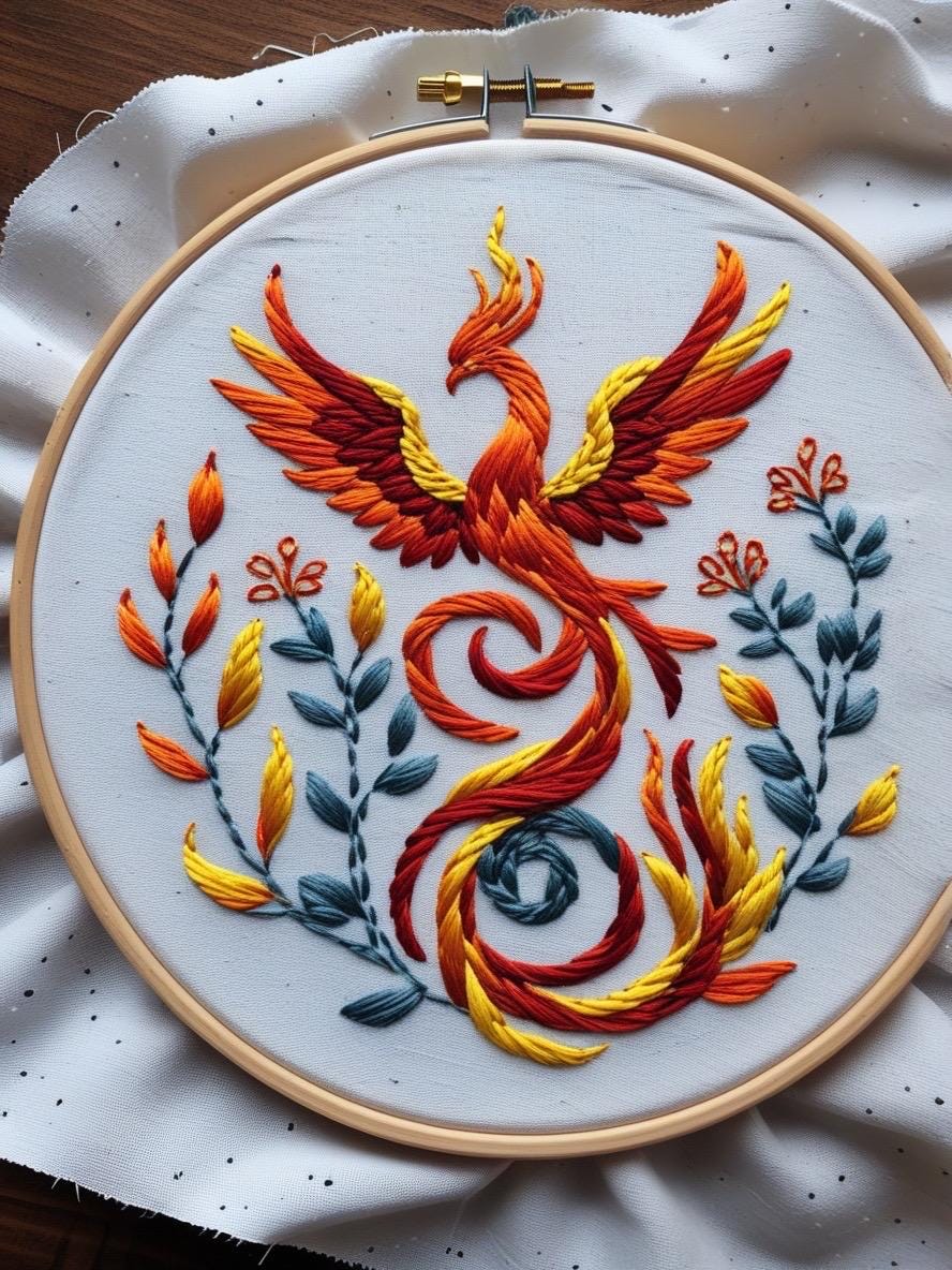 Phoenix Swirling Embroidery Pdf Pattern. 6 Sizes 3-8 Inch for Hand Embroidery Hoops. Easy ...