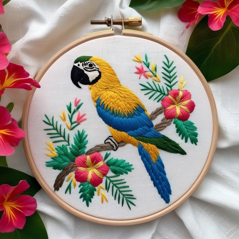Parrot Bird Hand Embroidery PDF Pattern. 7 Sizes for Different Hoops. Embroidery Transfer of a ...