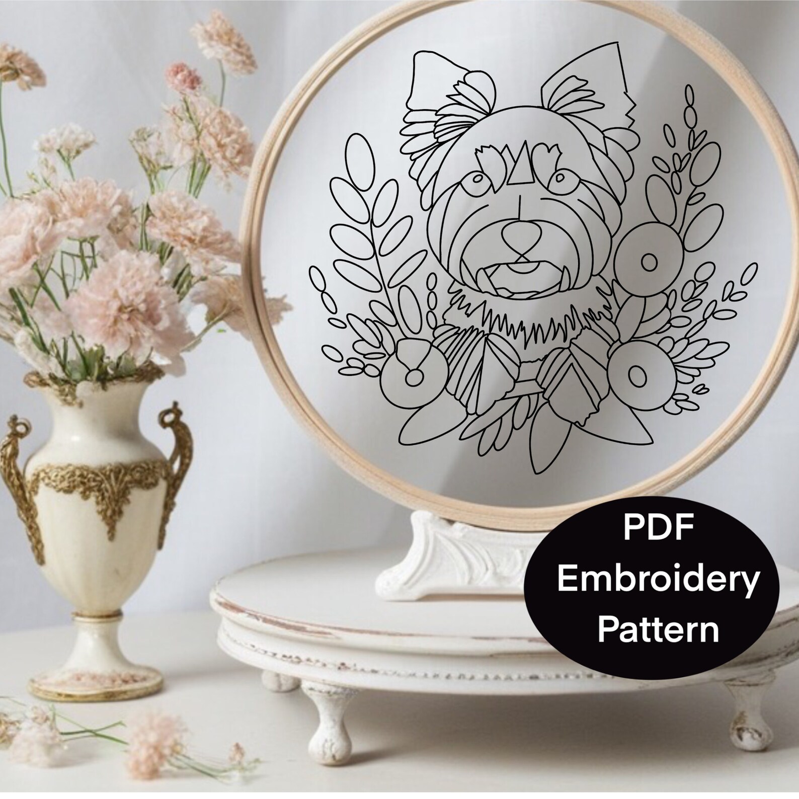 Yorkie Dog Embroidery PDF Pattern. 7 Sizes From 3 to 8 Inch & A4 for ...