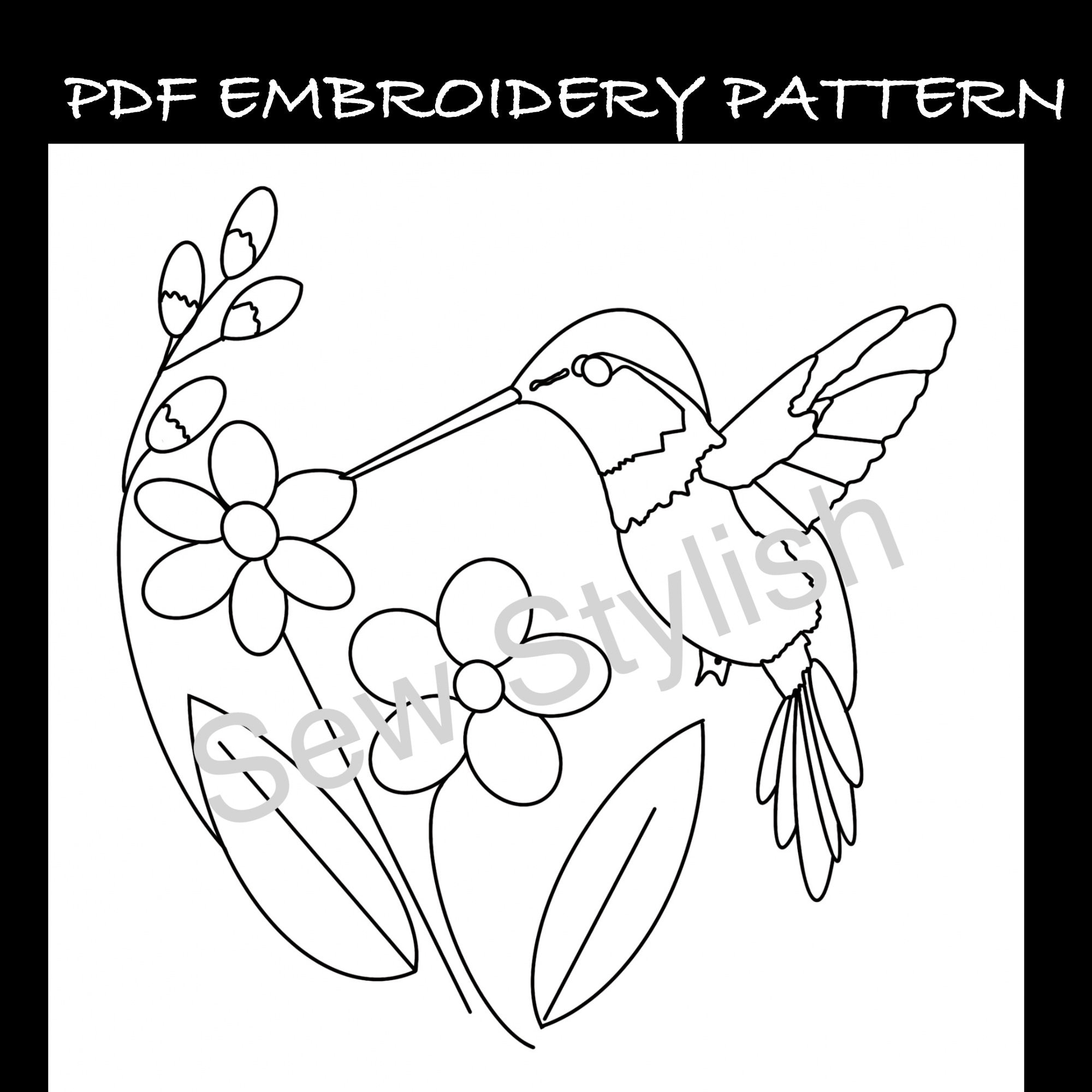 Humming Bird Hand Embroidery PDF Pattern. 7 Sizes 3-8 Inch & A4 Hoops ...