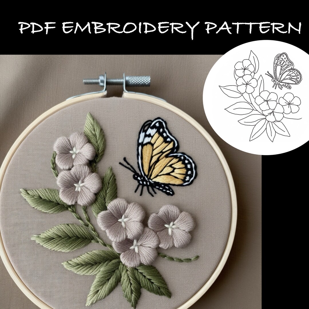 Butterfly Embroidery PDF Pattern. 7 Sizes From 3-8 Inch & A4 for Different Hand Embroidery Hoops ...
