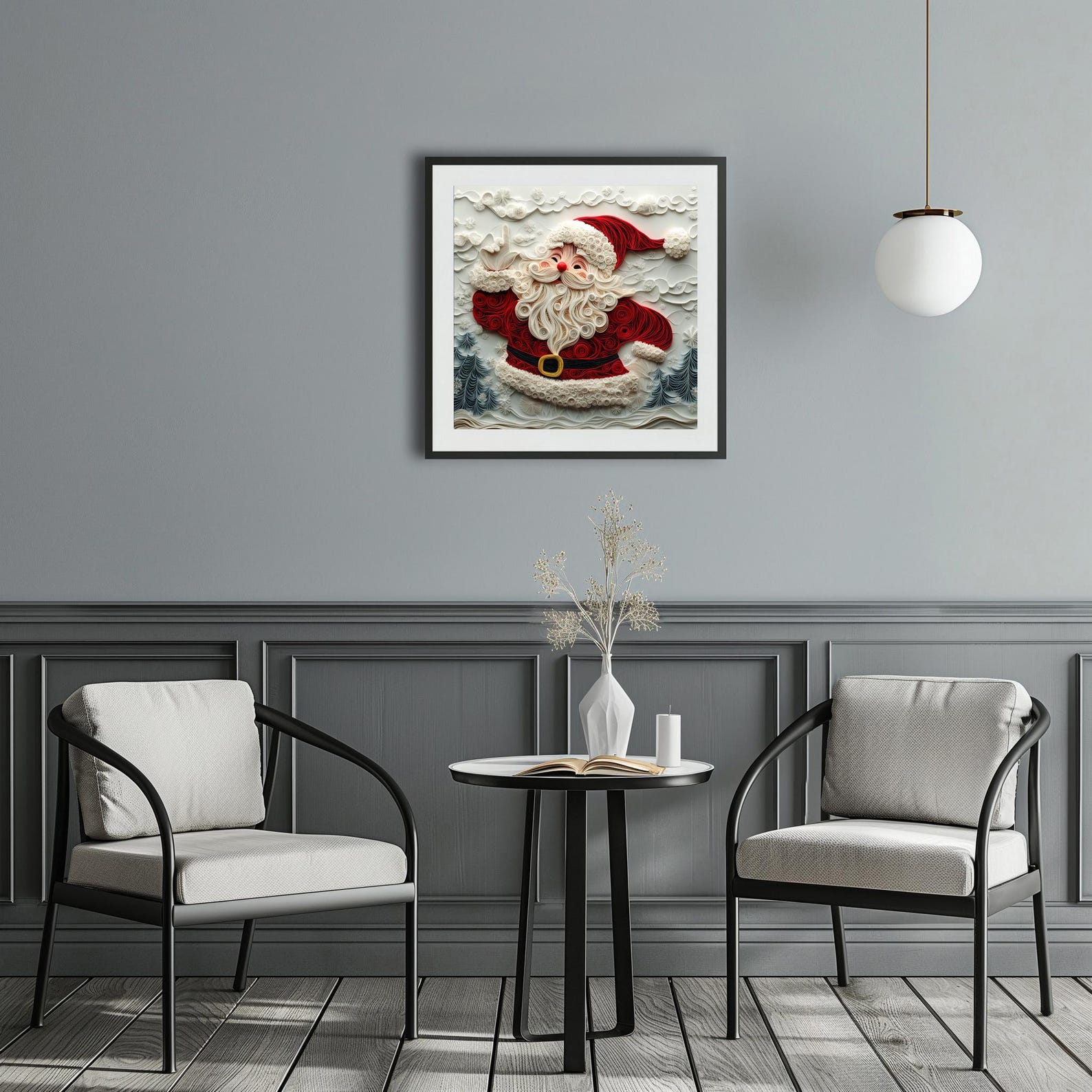 Digital Santa Claus Quilling Art - Winter Printable Wall Decor ...