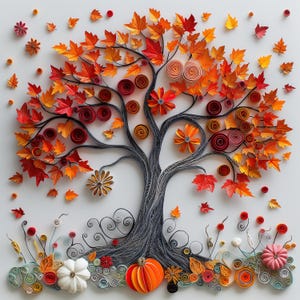 Digital Autumn Pumpkin Tree Quilling Art (1) - Fall Printable Wall ...