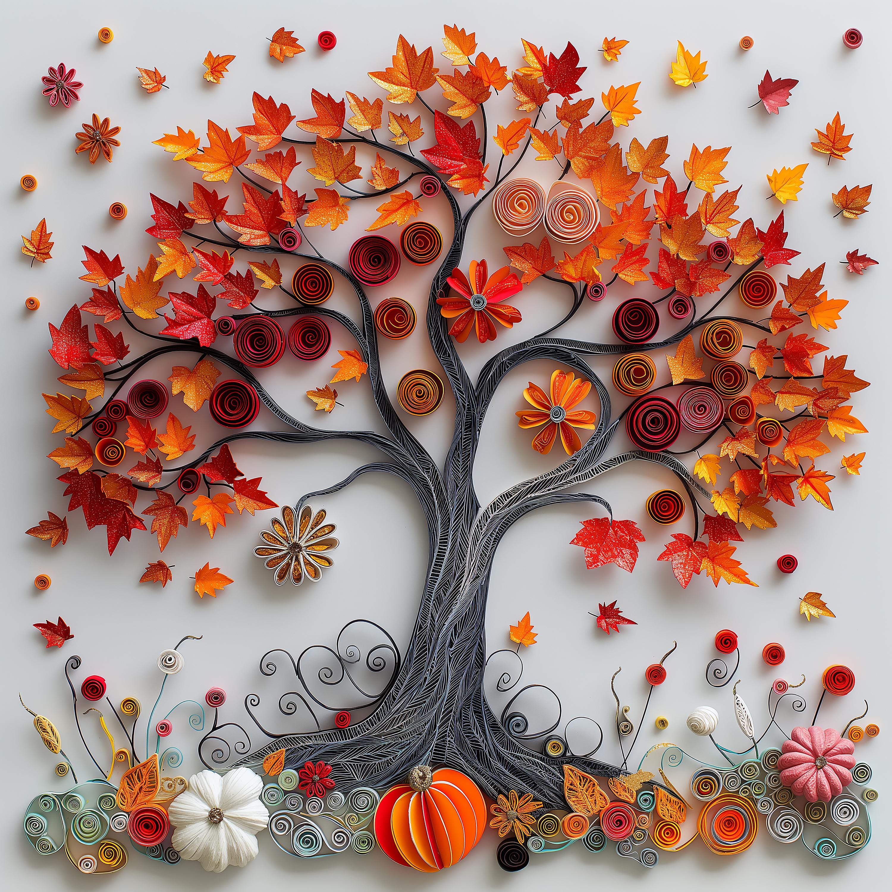 Digital Autumn Pumpkin Tree Quilling Art (1) - Fall Printable Wall ...