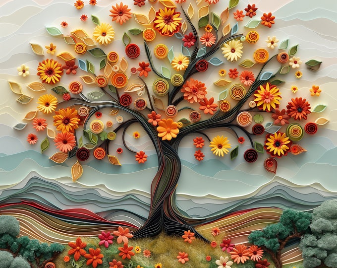 Digital Autumn Tree Quilling Art - Fall Printable Wall Decor - INSTANT ...
