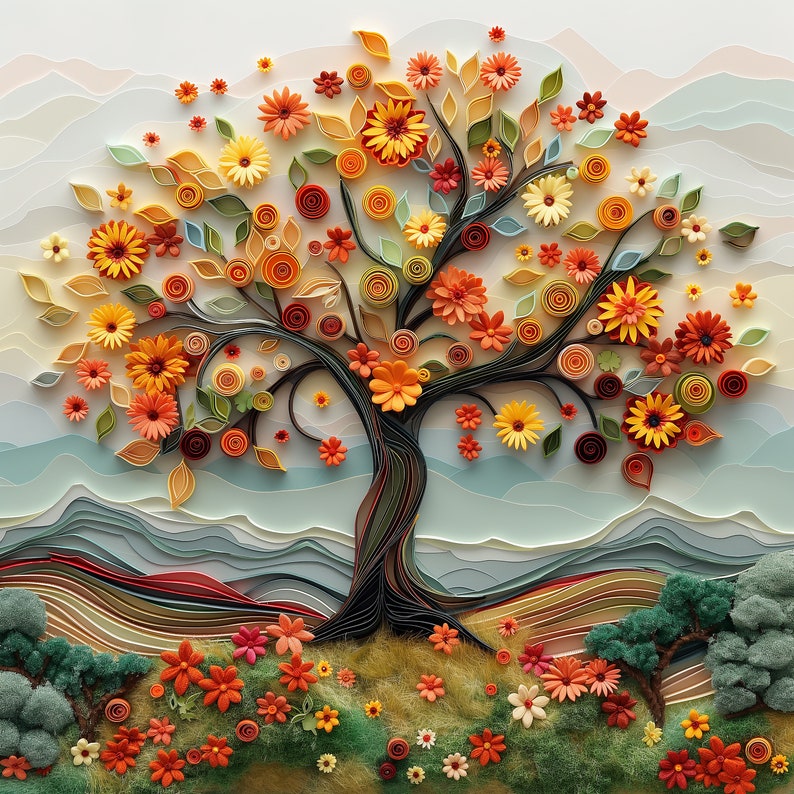 Digital Autumn Tree Quilling Art ~ Part 3 - Fall Printable Wall Decor ...
