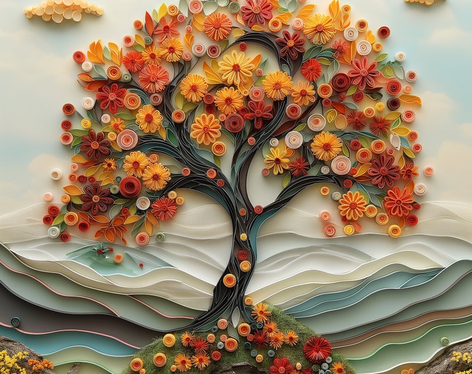 Digital Autumn Tree Quilling Art - Fall Printable Wall Decor - INSTANT ...