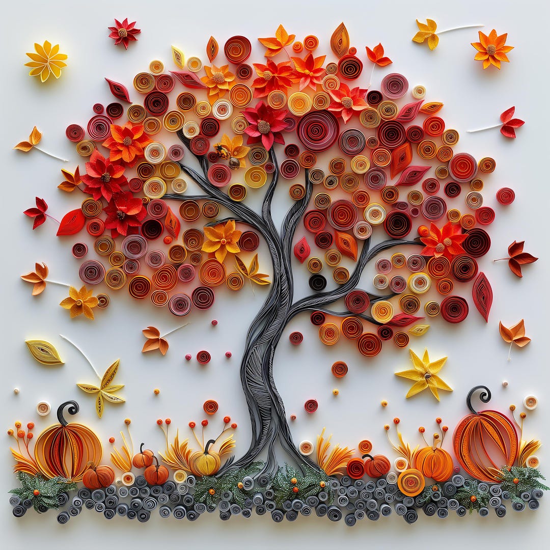 Digital Autumn Pumpkin Tree Quilling Art (2) - Fall Printable Wall ...
