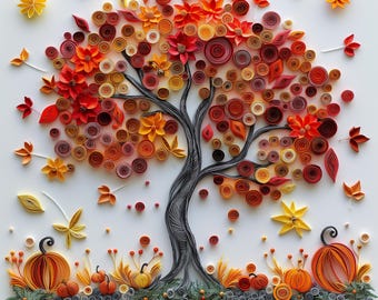 Digital Autumn Tree Quilling Art Part 3 Fall Printable Wall Decor ...