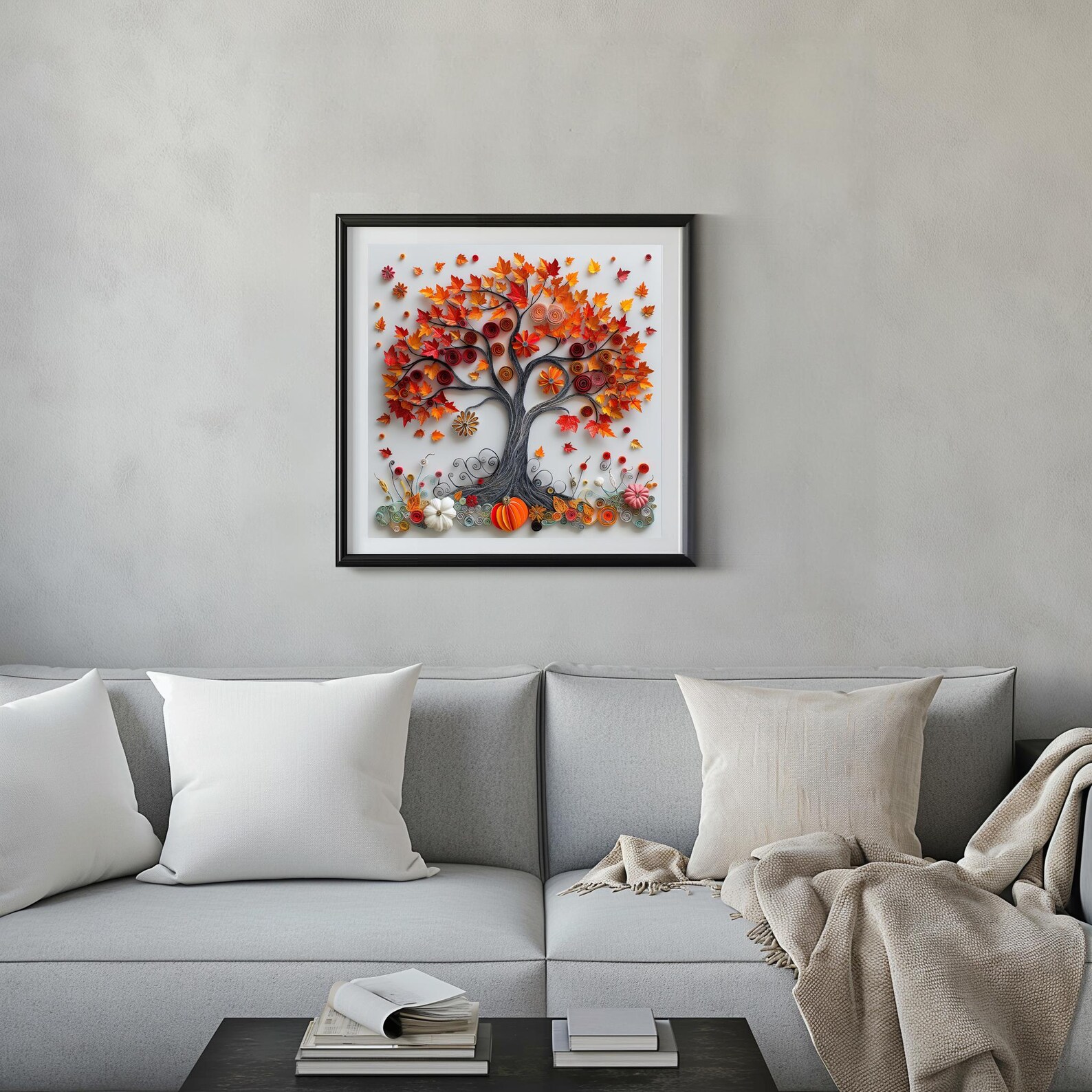 Digital Autumn Pumpkin Tree Quilling Art (1) - Fall Printable Wall ...