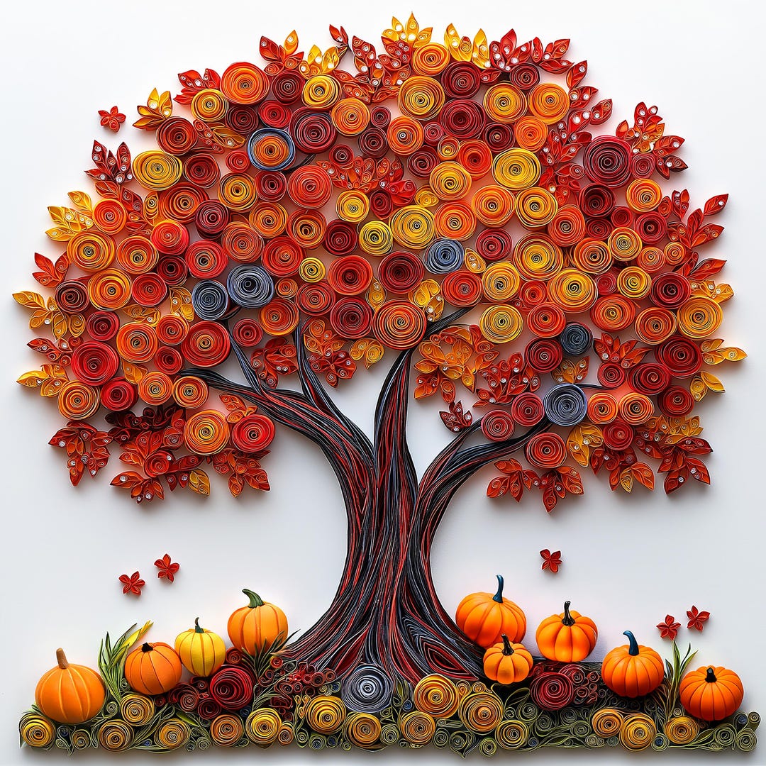 Digital Autumn Pumpkin Tree Quilling Art (3) - Fall Printable Wall ...