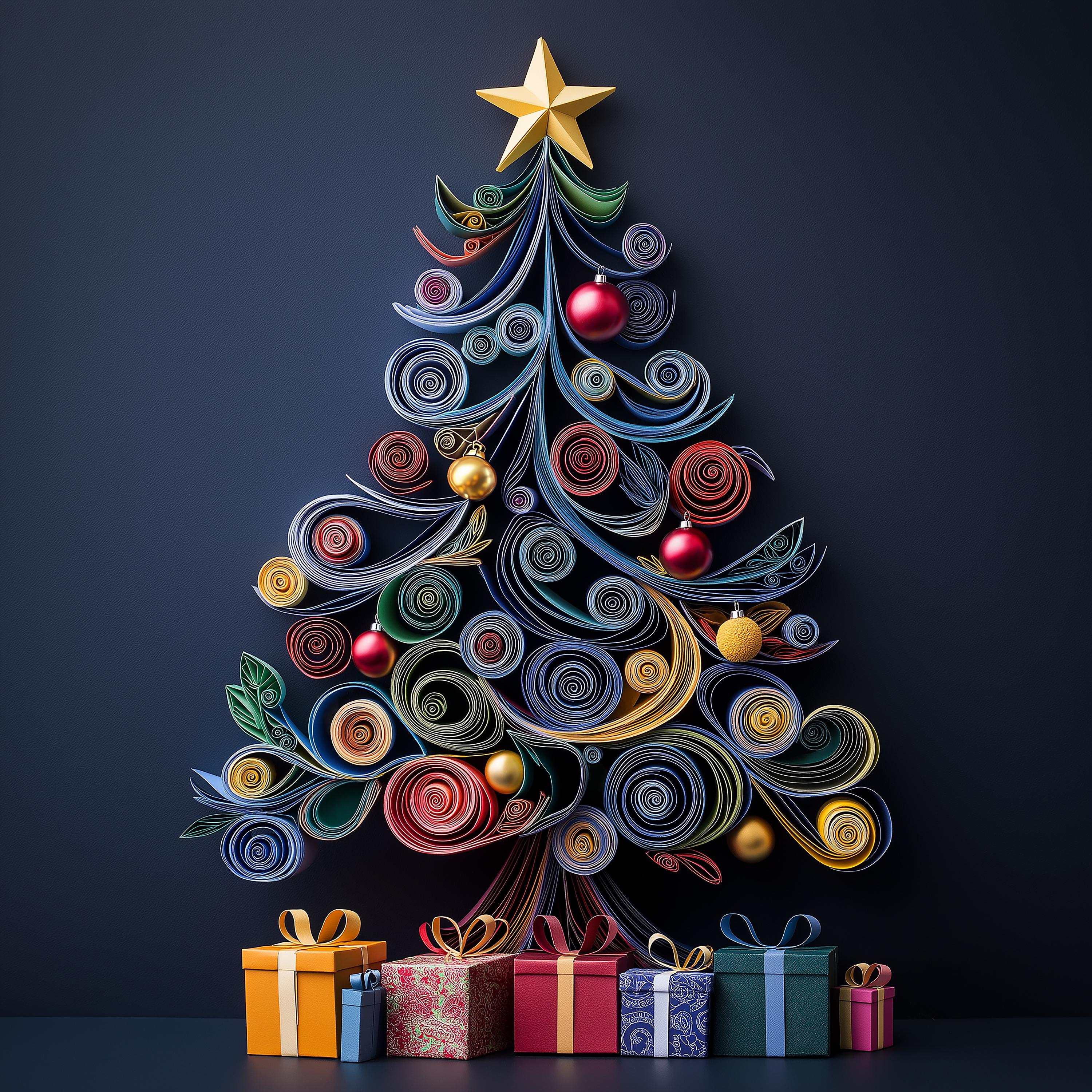 Digital Christmas Tree Quilling Art - Winter Printable Wall Decor ...