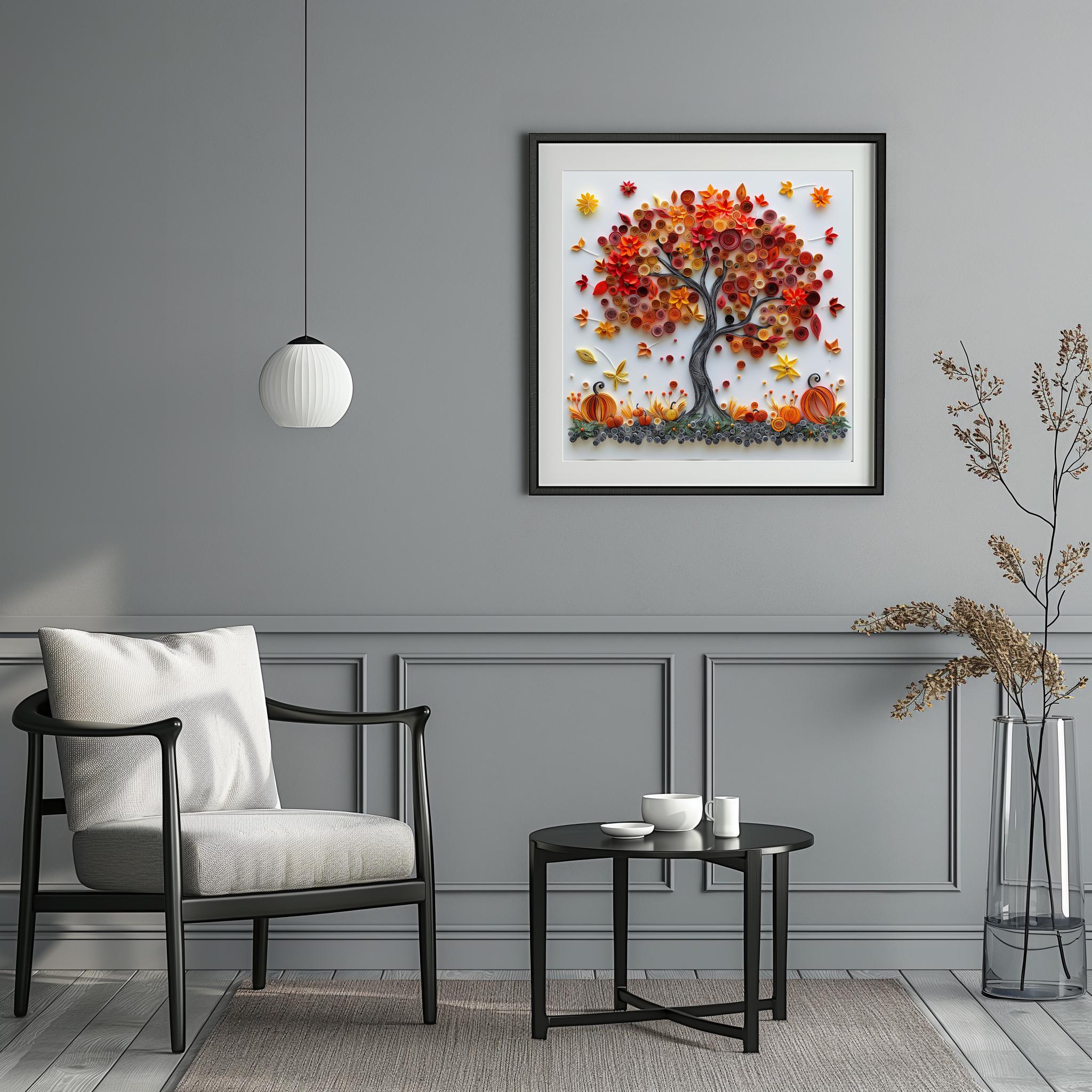 Digital Autumn Pumpkin Tree Quilling Art (2) - Fall Printable Wall ...