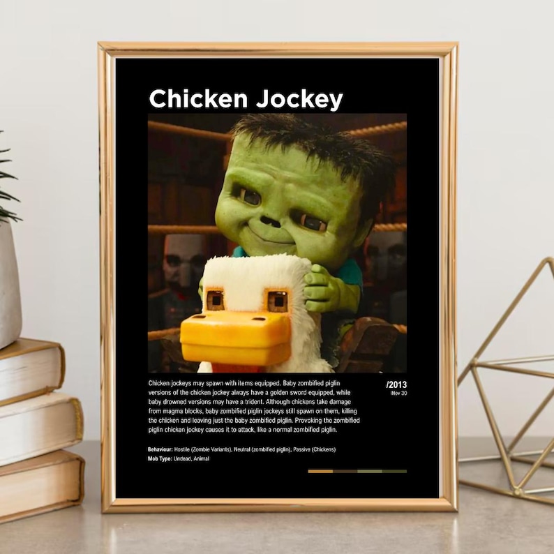 Printable Chicken Jockey Poster, Minecraft Wall Art, Gamer Room Decor ...
